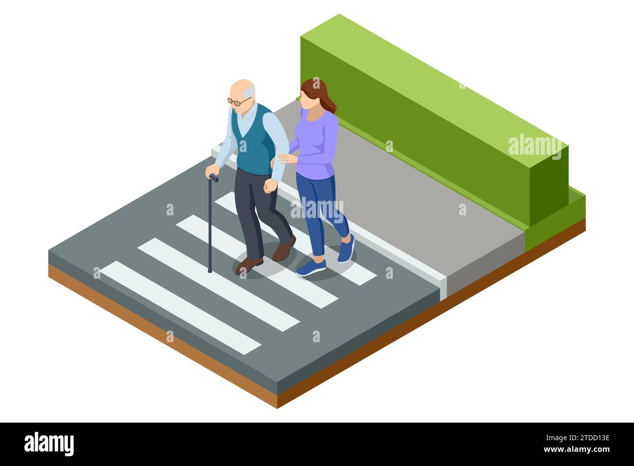 Isometric concept of helping the elderly in the city. A woman helps an ...