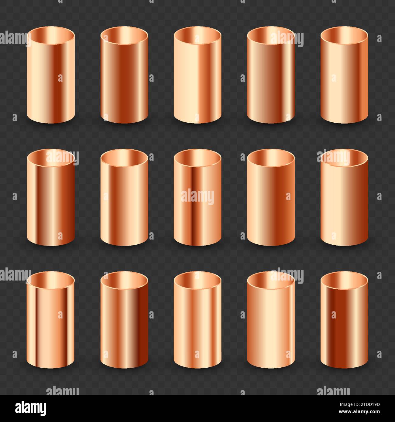Copper pipes collection. Construction material, pipeline. Industry and ...