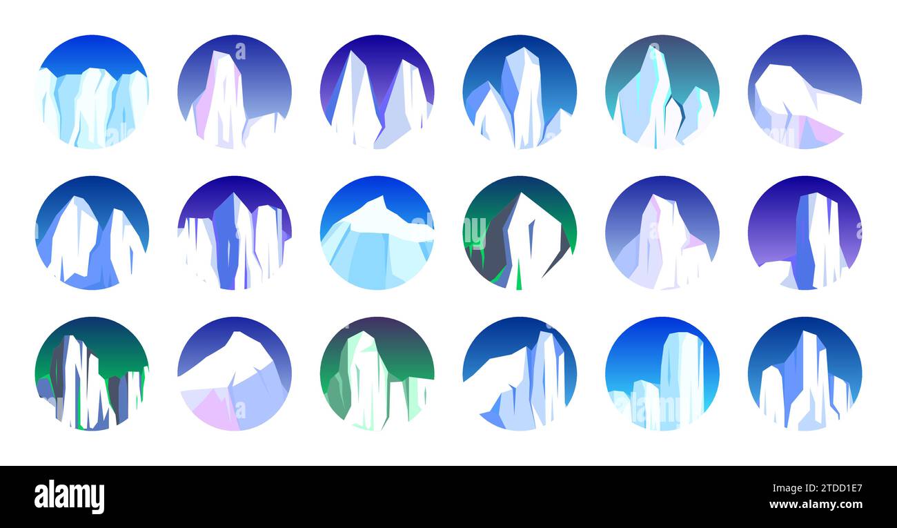 Floating icebergs collection. Drifting arctic glacier, block of frozen ...