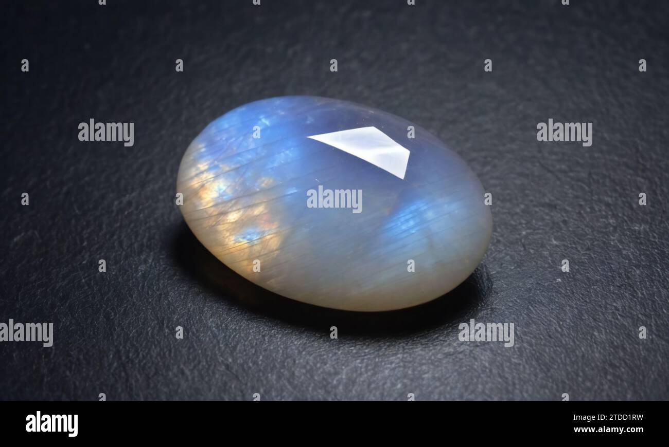 Natural precious moonstone on a dark gray background. Natural stone ...