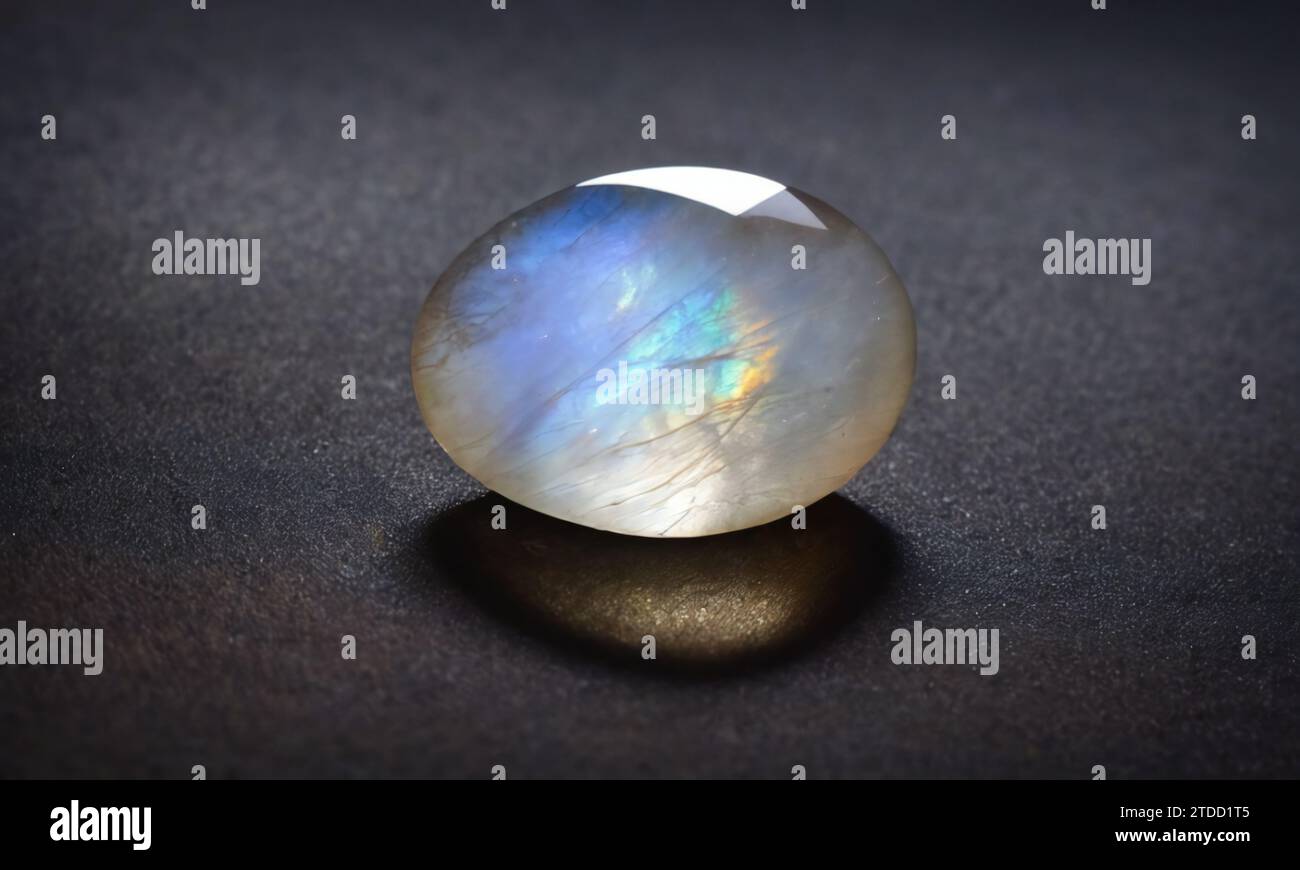 Natural precious moonstone on a dark gray background. Natural stone ...