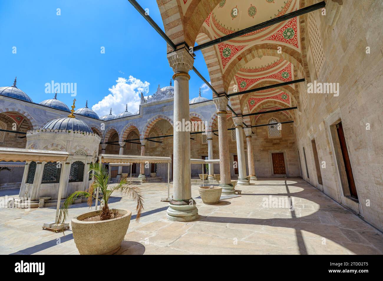Istanbul, Turkey - Aug 8, 2023: New Mosque courtyard, framed by a ...