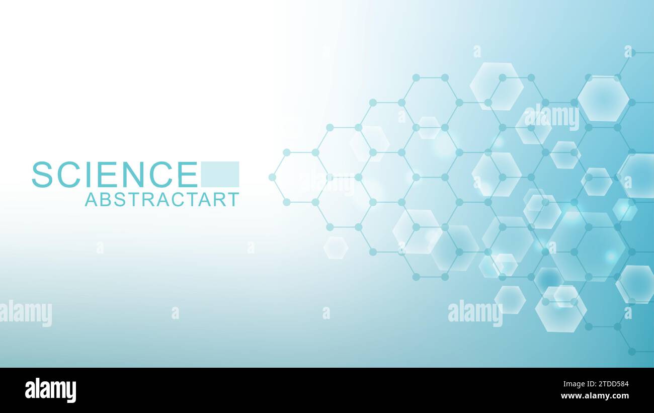 Modern science background with lines, dots and hexagons. Wave flow abstract background ...