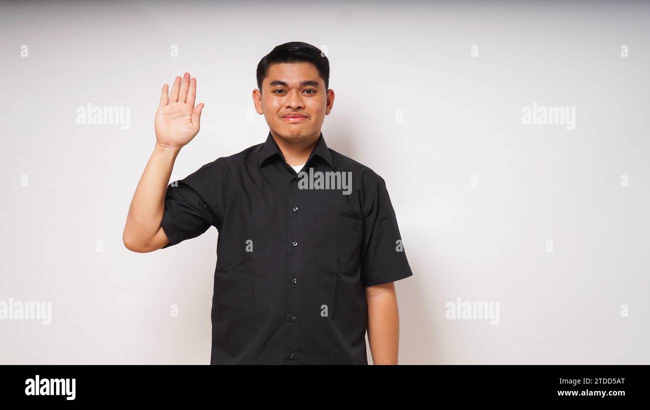 asian man is using sign language with hand. learn sign language by hand ...