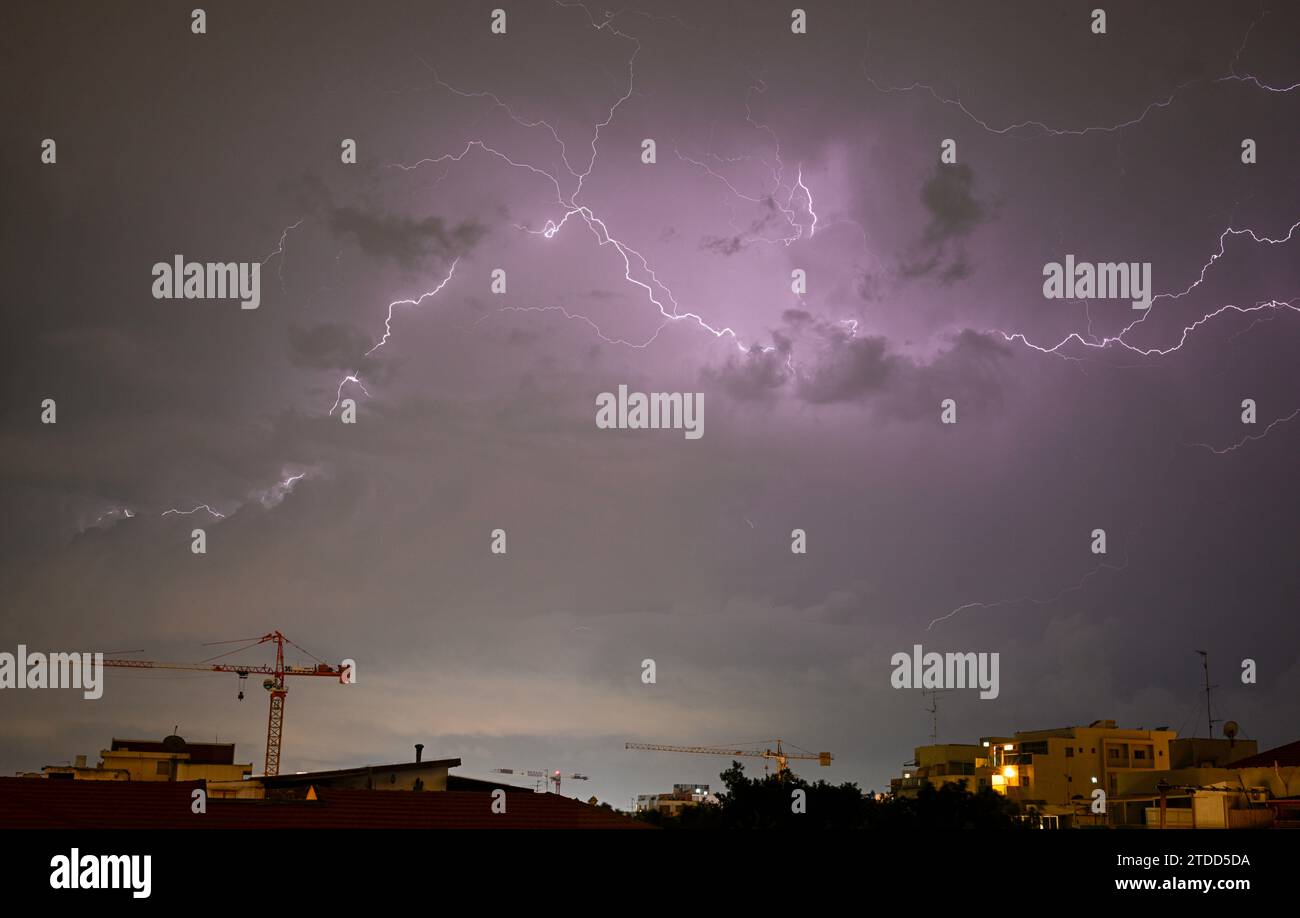 Beautiful panoramic long exposure image of a lightning and thunderstorm ...