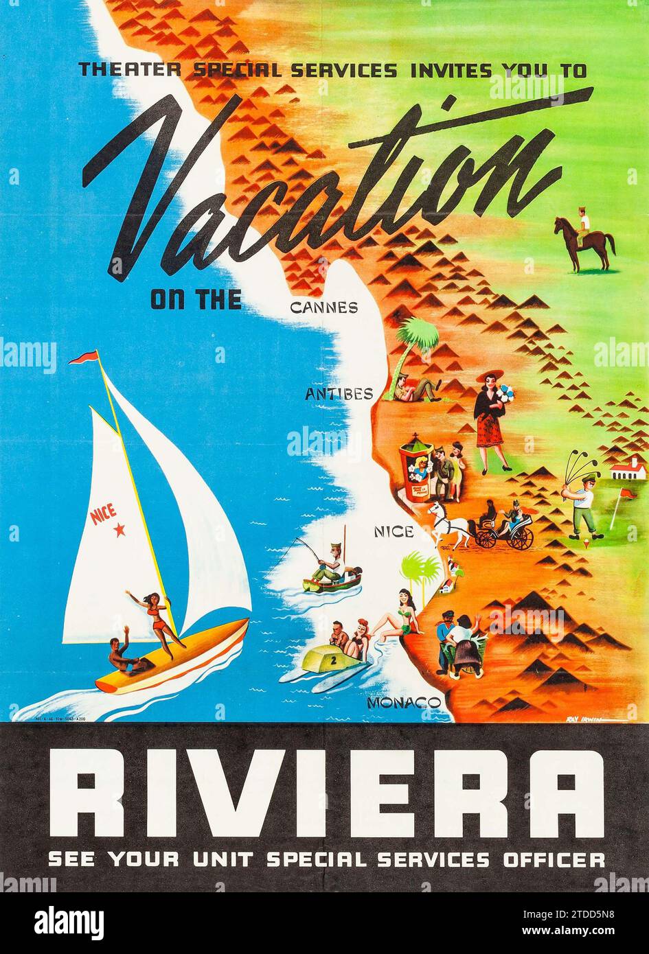 Vintage US Army Holiday Travel Poster - French Riviera Special Services ...