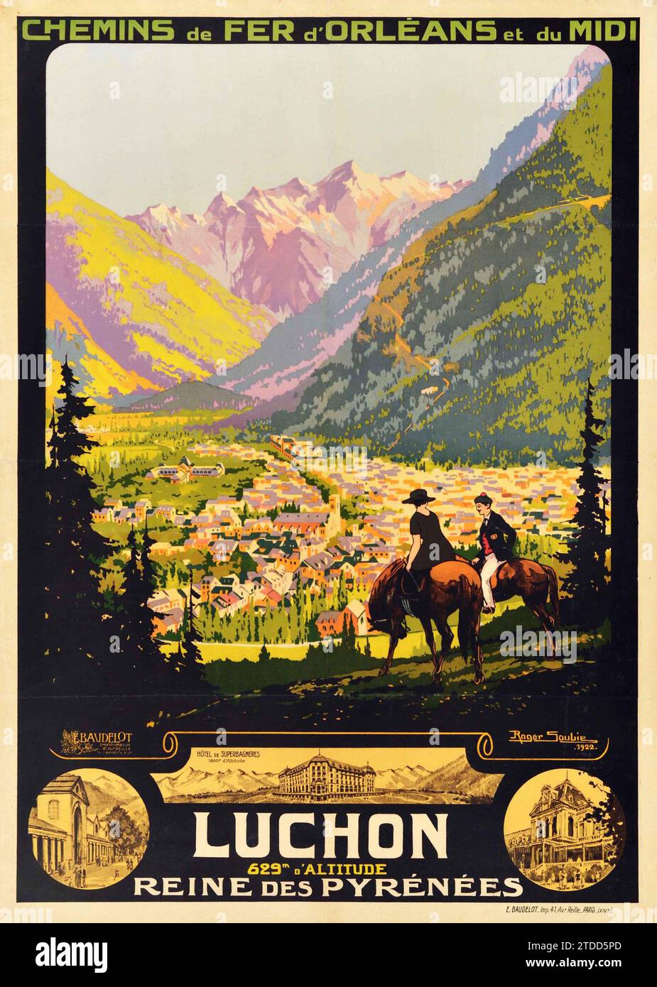 Antique Travel Poster Luchon Pyrenees Orleans Midi Railways Soubie ...