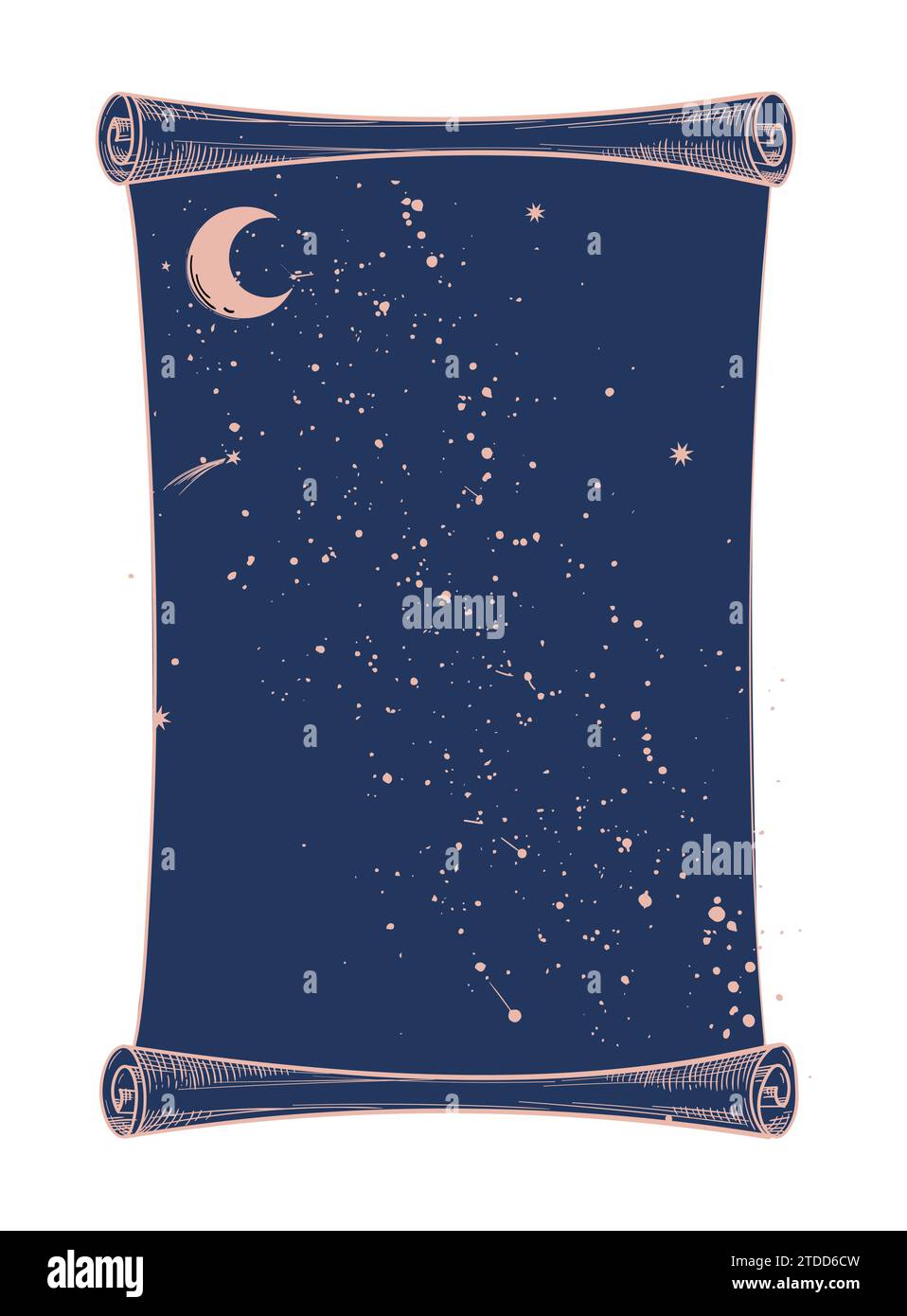 Mystical roll of paper with a cosmic star background with the moon ...
