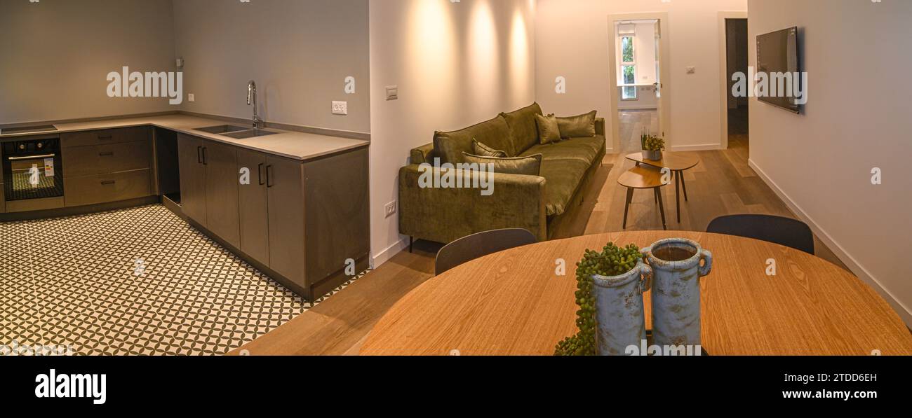 High resolution of a modern interior design of a kitchen and leaving ...