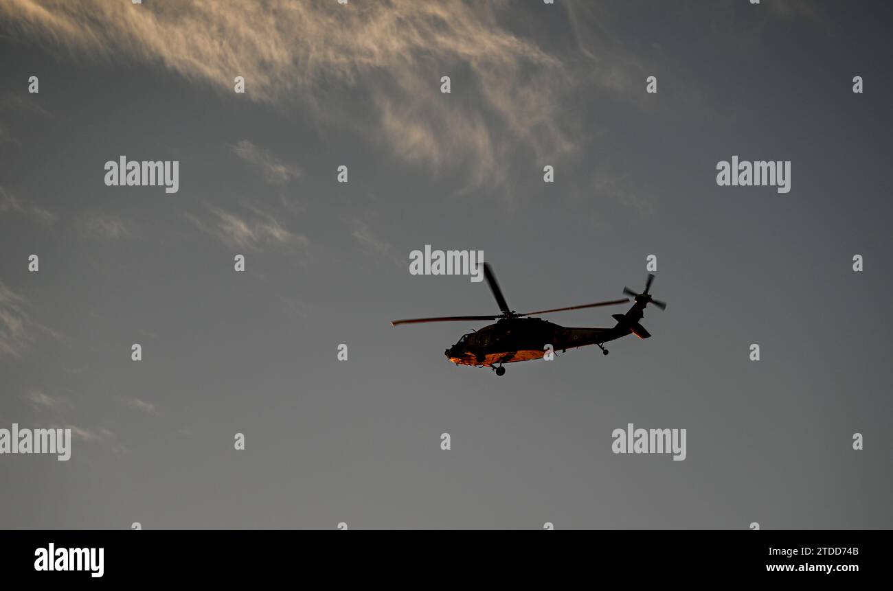 Isolated high resolution image of a distant Israeli air- force black ...