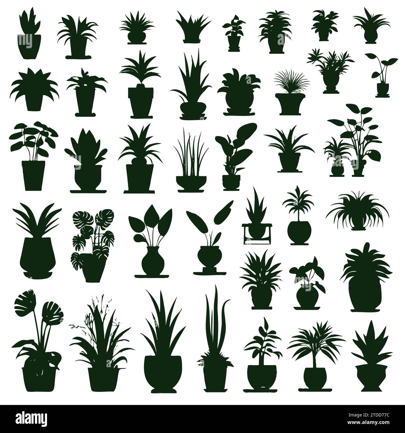 Houseplants. Vector set silhouettes home plants, succulents in pot ...