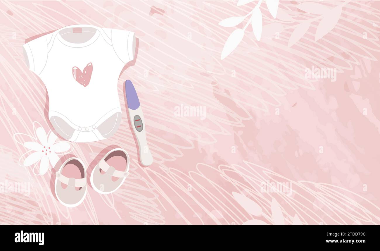 Modern pregnancy banner with copyspace for text, pregnancy test, baby ...