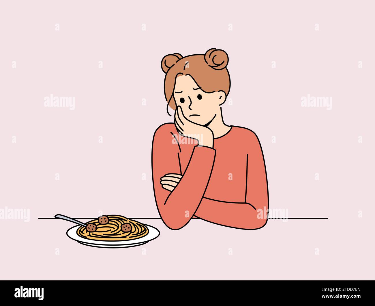 Woman experiences lack of appetite and sadly looks at plate of ...