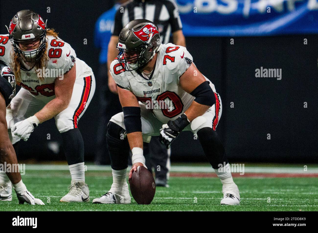 Tampa Bay Buccaneers center Robert Hainsey (70) works during the second ...