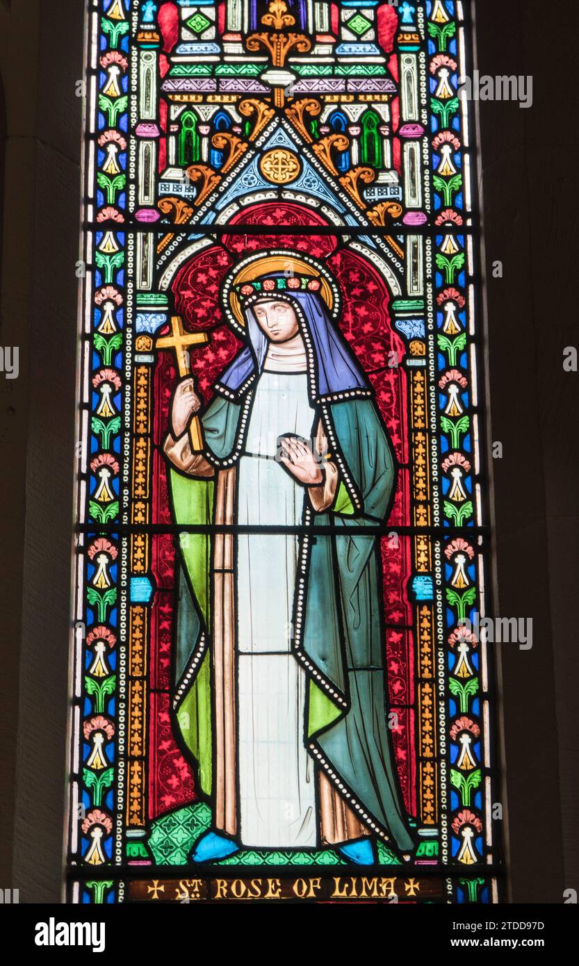 Stained glass depicting St Rose of Lima, she was cononized on April ...