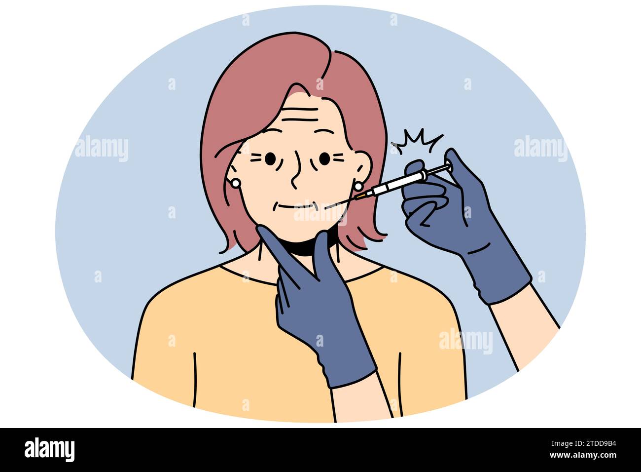 Closeup of cosmetician with syringe do facial botox therapy to old ...