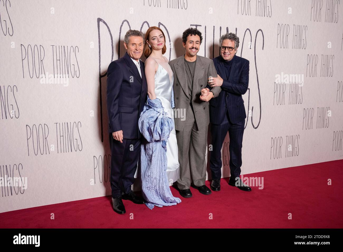 Willem Dafoe, from left, Emma Stone, Ramy Youssef and Mark Ruffalo pose for photographers upon ...