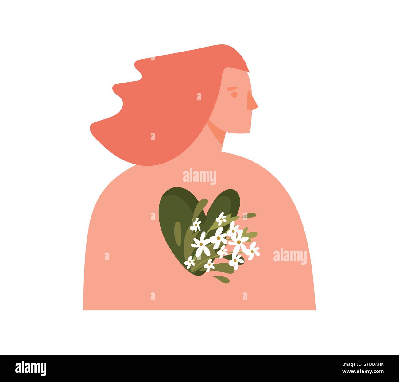 A girl with a blooming heart, a symbol of happiness, self-love ...