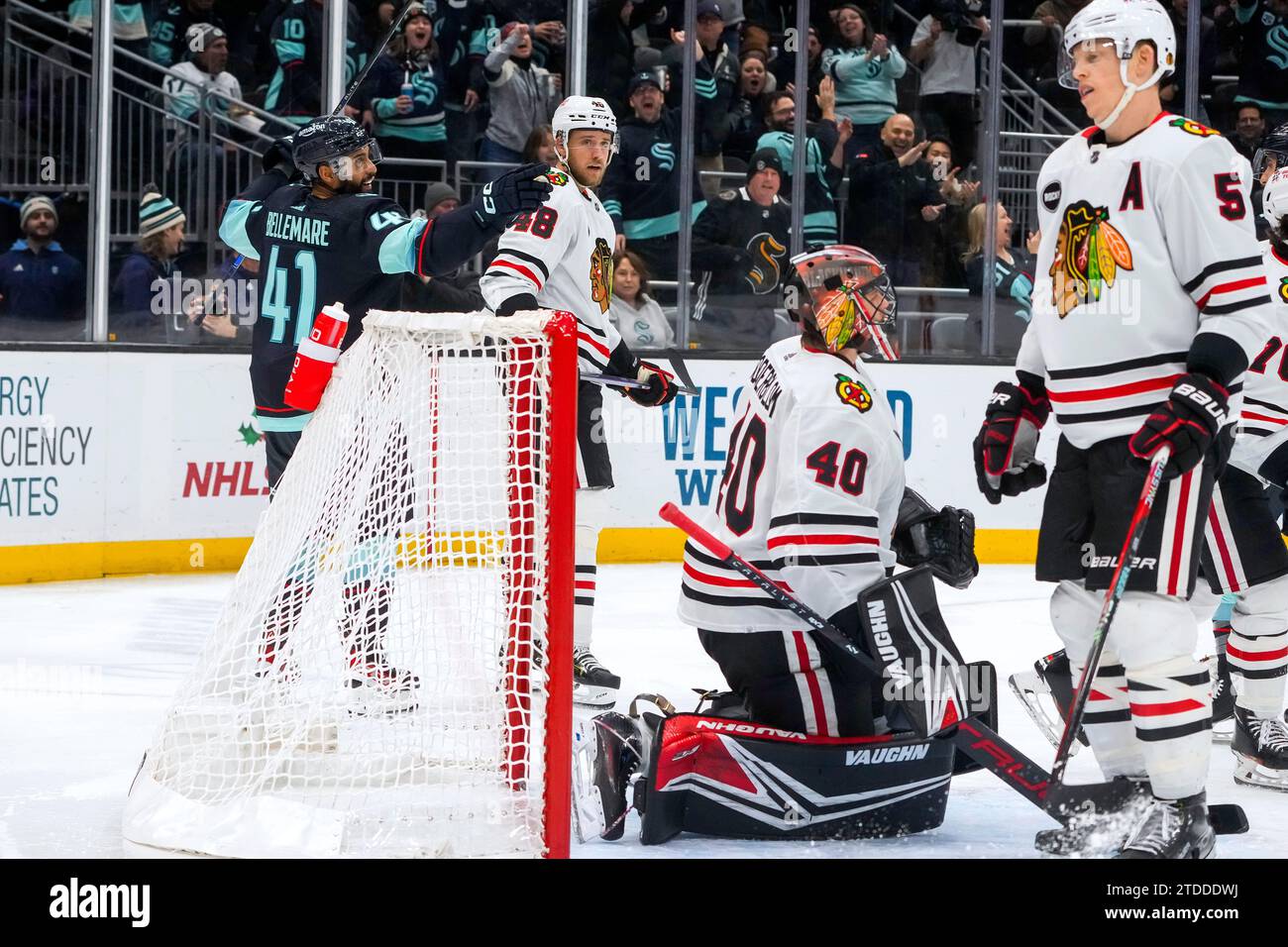 Seattle Kraken left wing Pierre-Edouard Bellemare (41) celebrates his ...