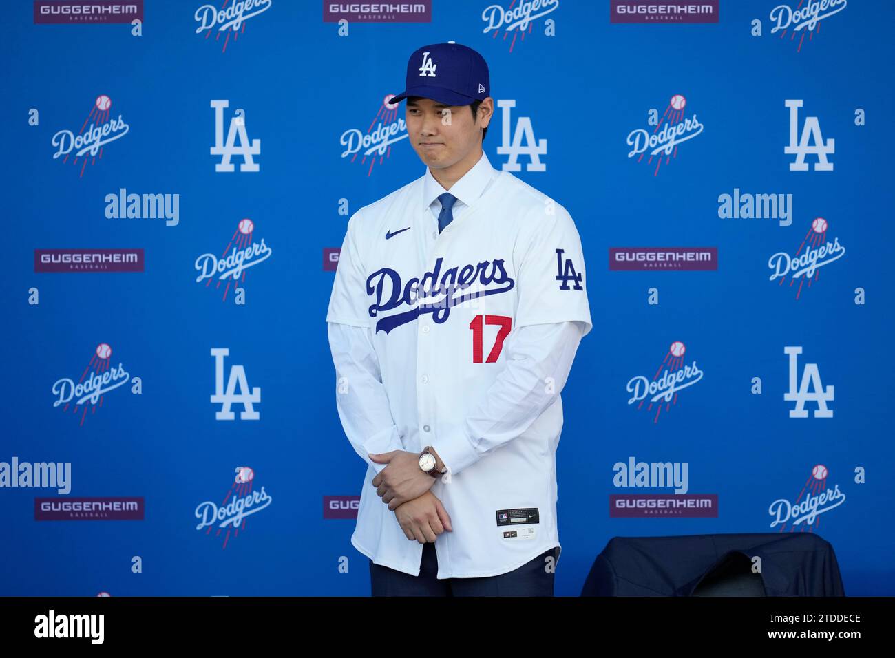 Los Angeles Dodgers' Shohei Ohtani poses for photos during a baseball ...