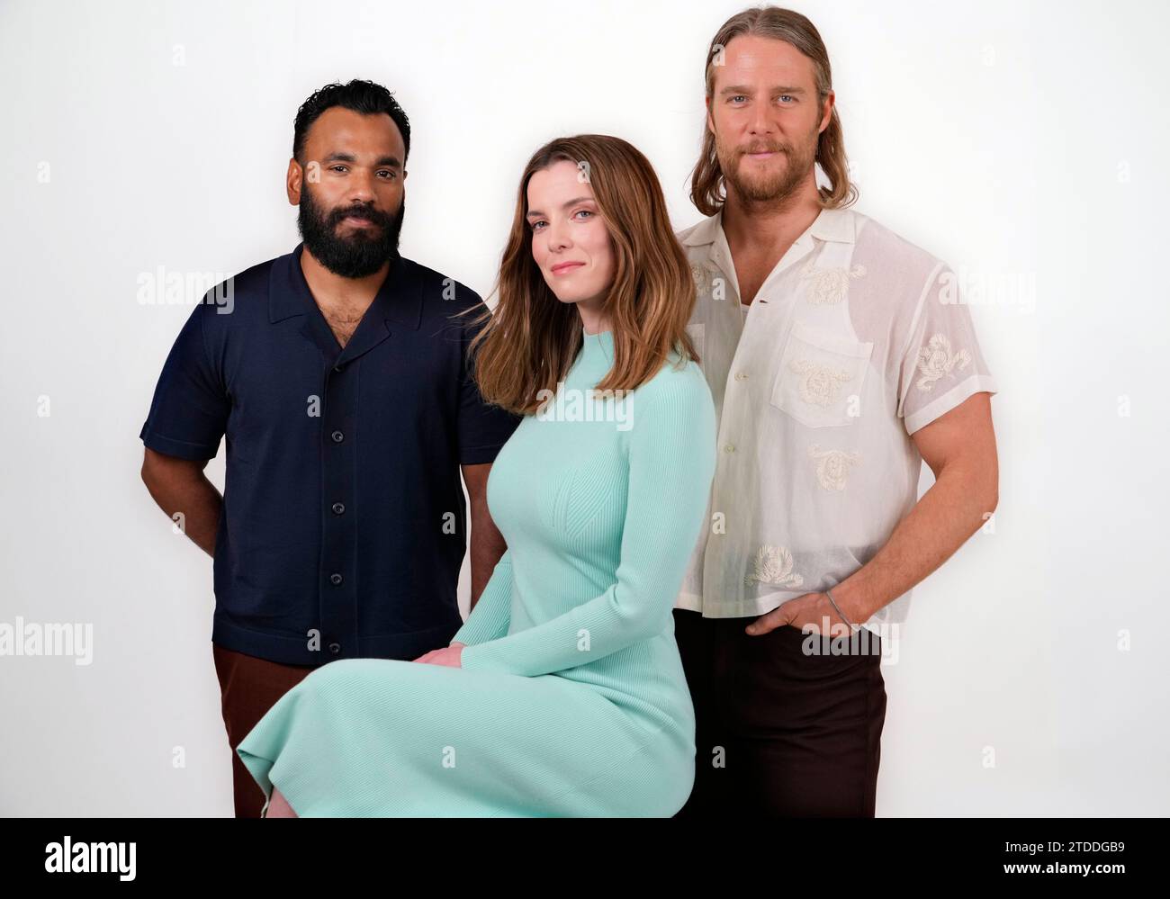 From left, Andy McQueen, Betty Gilpin and Jake McDorman, cast members ...