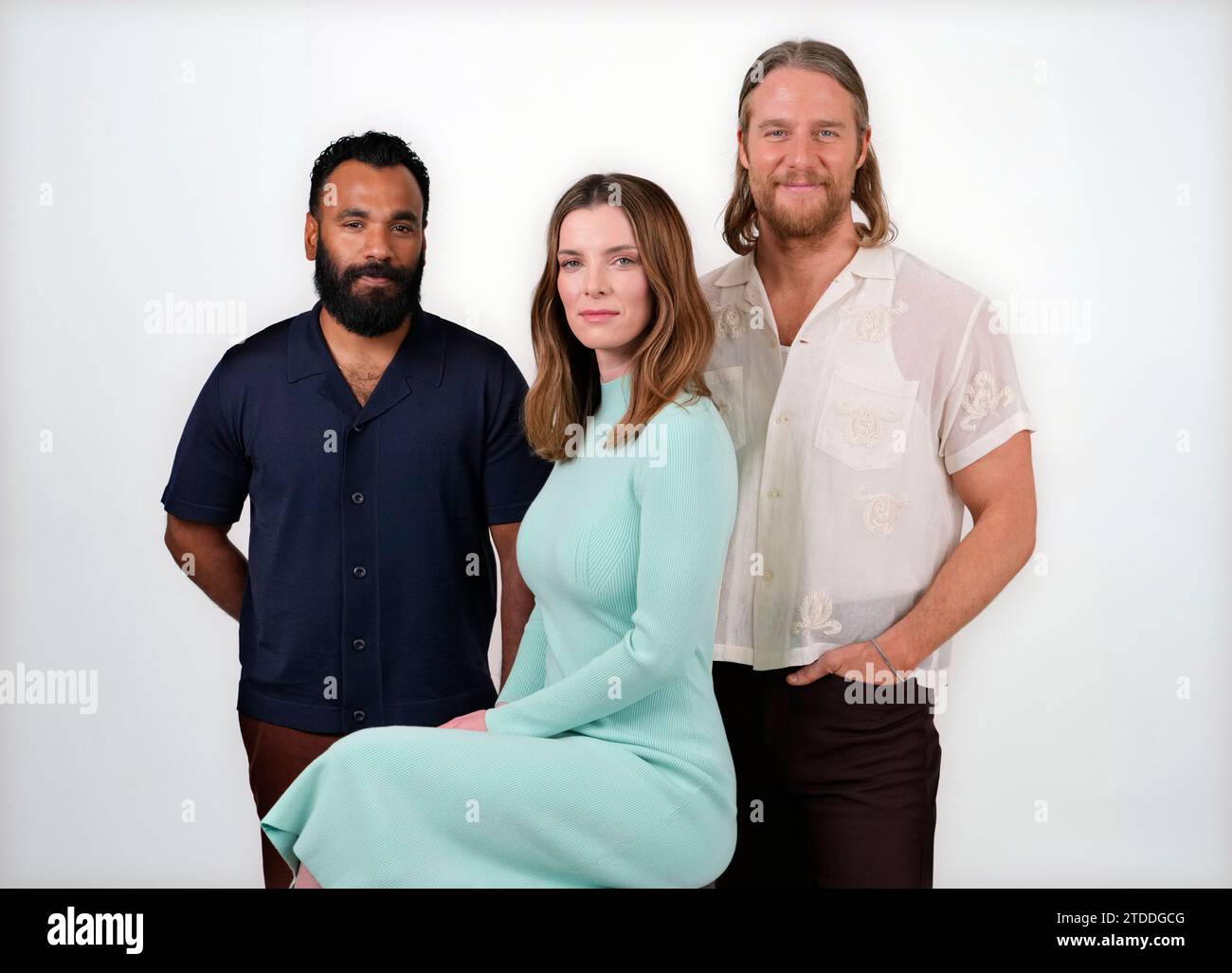 From left, Andy McQueen, Betty Gilpin and Jake McDorman, cast members ...