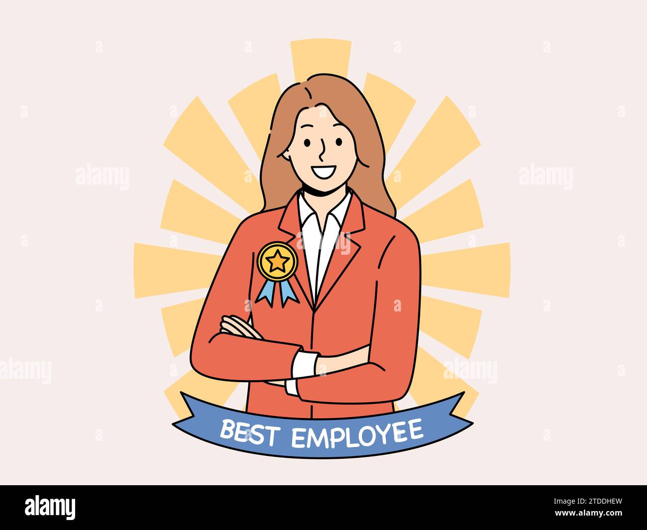 Best employee woman stands with arms crossed in front of chest with ...
