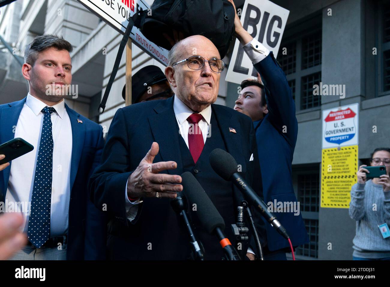 Former Mayor of New York Rudy Giuliani talks to reporters as his ...