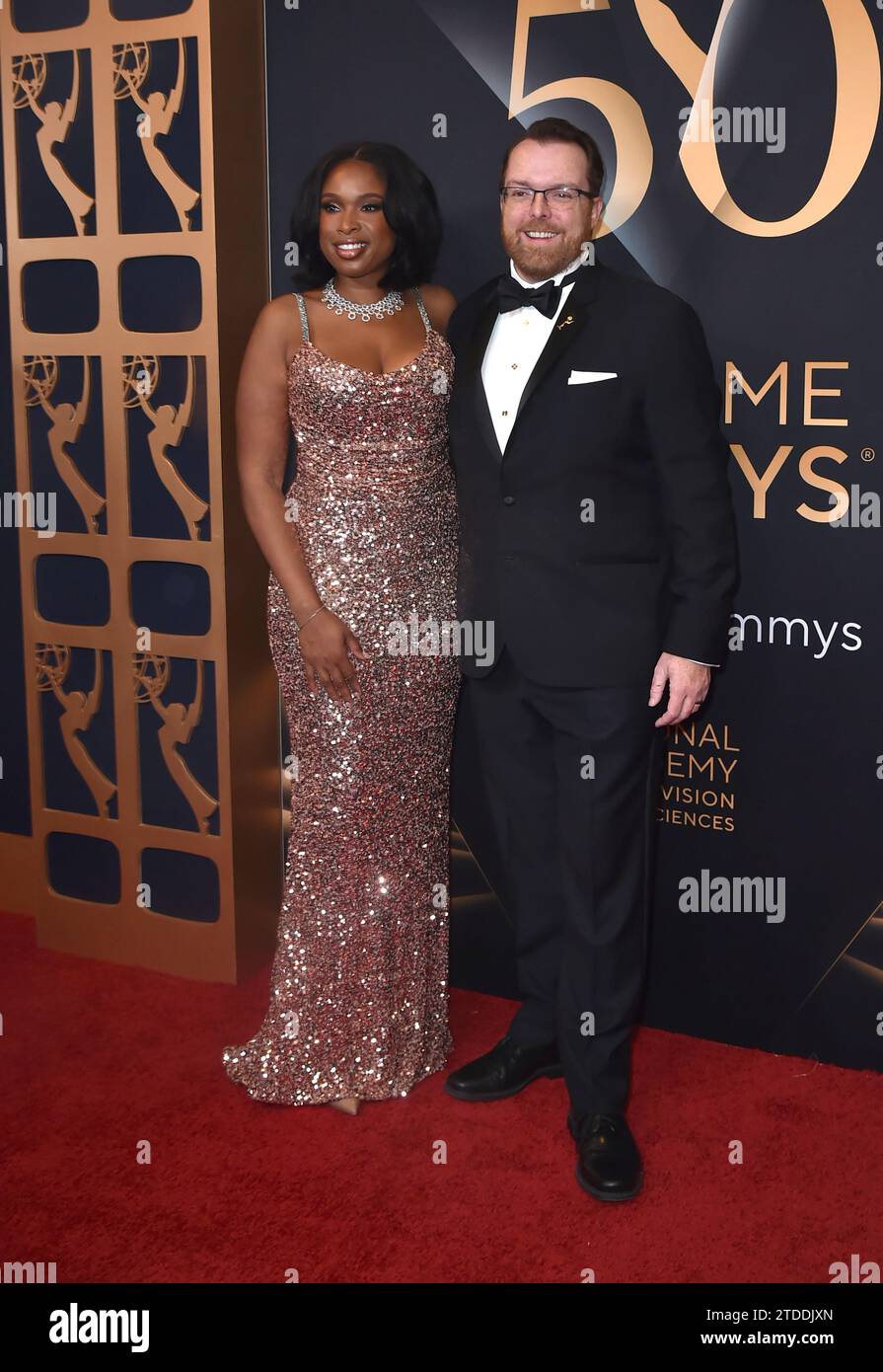 Jennifer Hudson, left, and NATAS president and CEO Adam Sharp arrive at ...