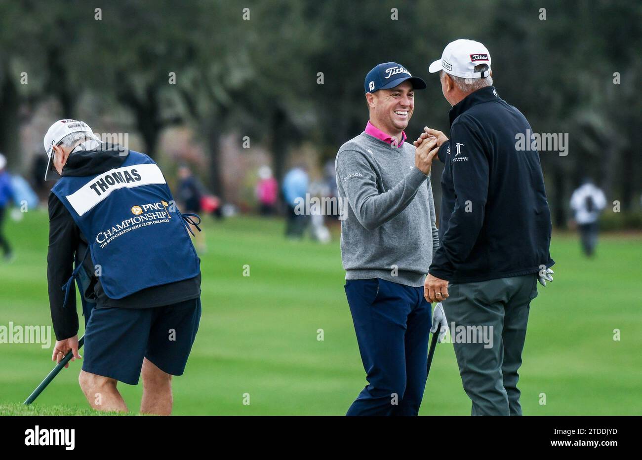 Orlando, United States. 17th Dec, 2023. Justin Thomas is congratulated ...