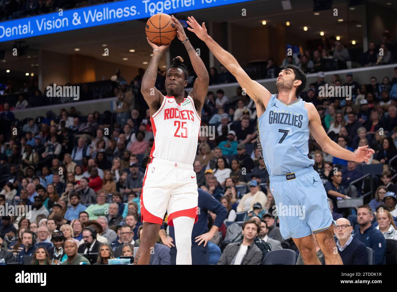 Houston Rockets guard Reggie Bullock Jr. (25) shoots while defended by ...