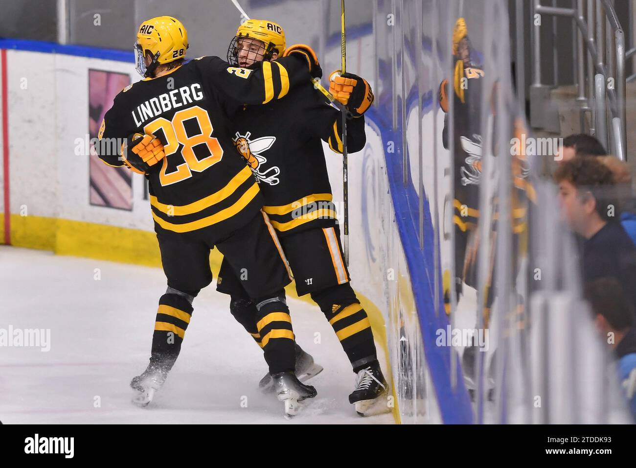 American International left wing John Lundy, right, celebrates with ...