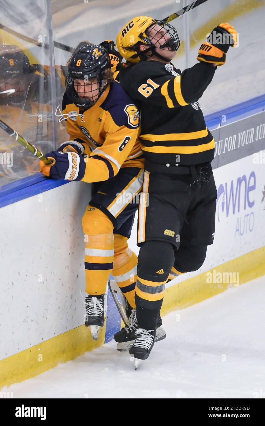 American International right wing Casey McDonald, right, checks ...