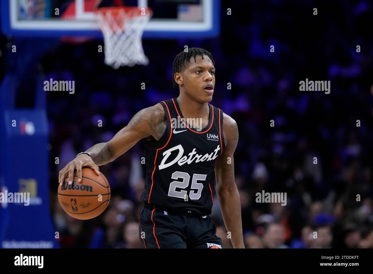 Detroit Pistons' Marcus Sasser plays during an NBA basketball game ...