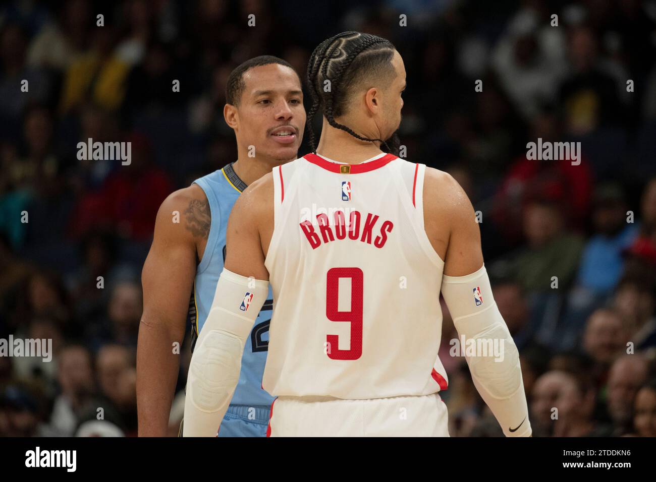 Memphis Grizzlies guard Desmond Bane (22) talks to Houston Rockets ...