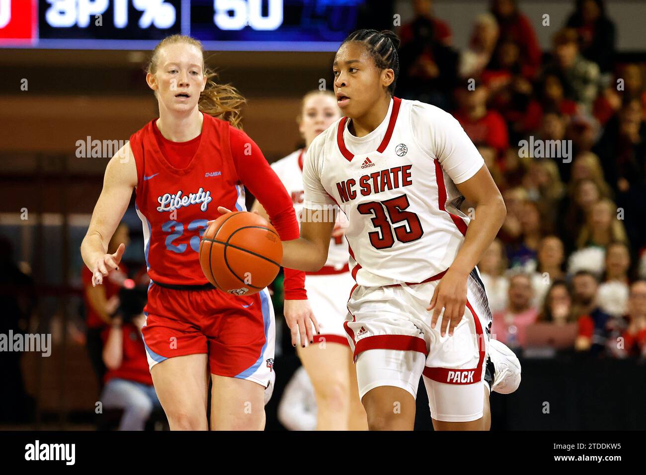 North Carolina State's Zoe Brooks (35) brings the ball up the court ...