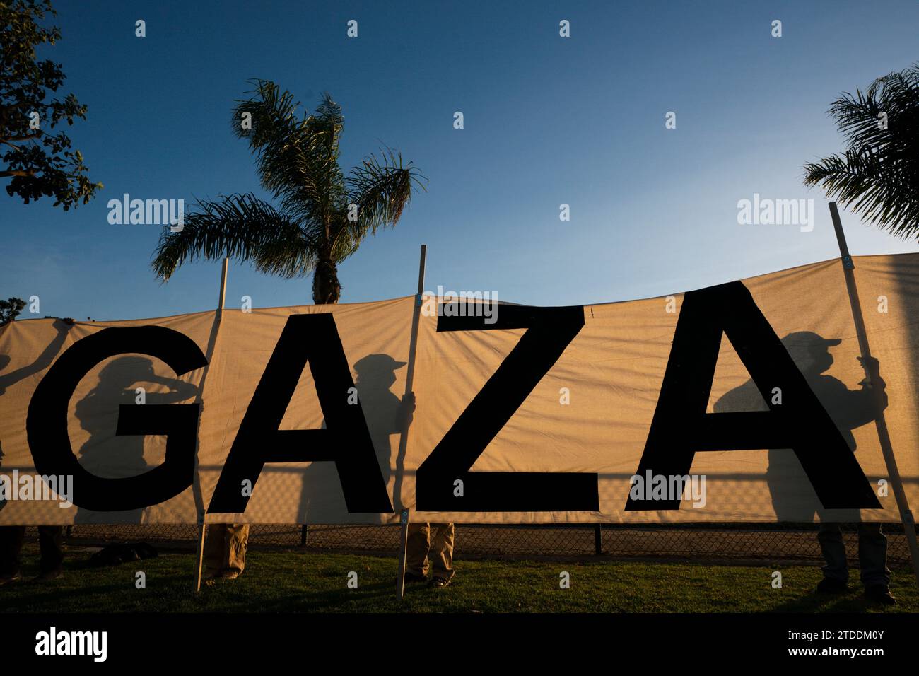 Protesters hold up a sign stating "Let Gaza Live" during a rally in ...