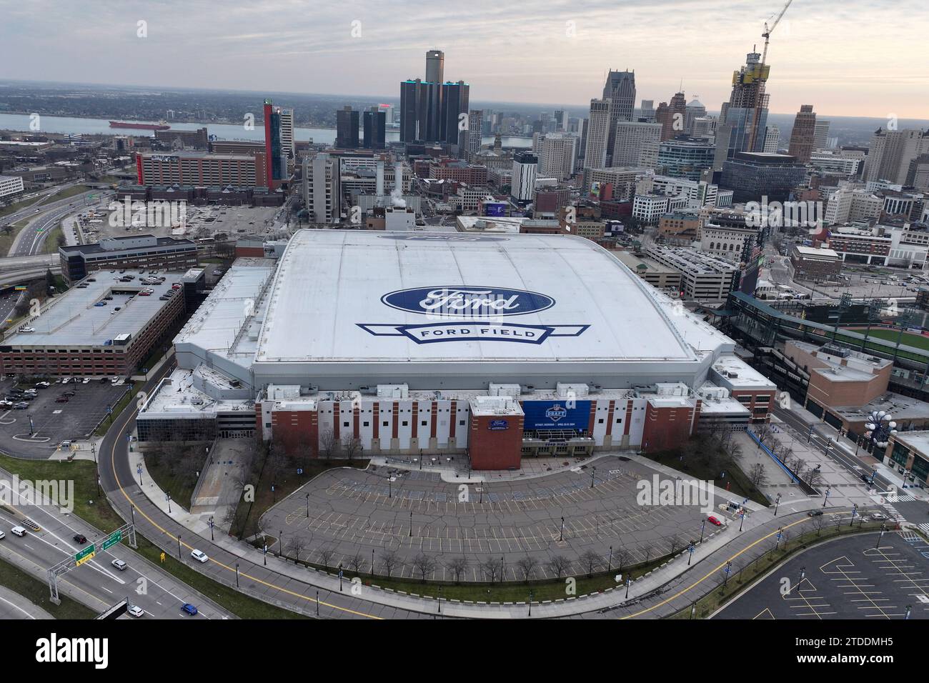 A general overall aerial view of Ford Field, Thursday, Dec. 7, 2023, in ...
