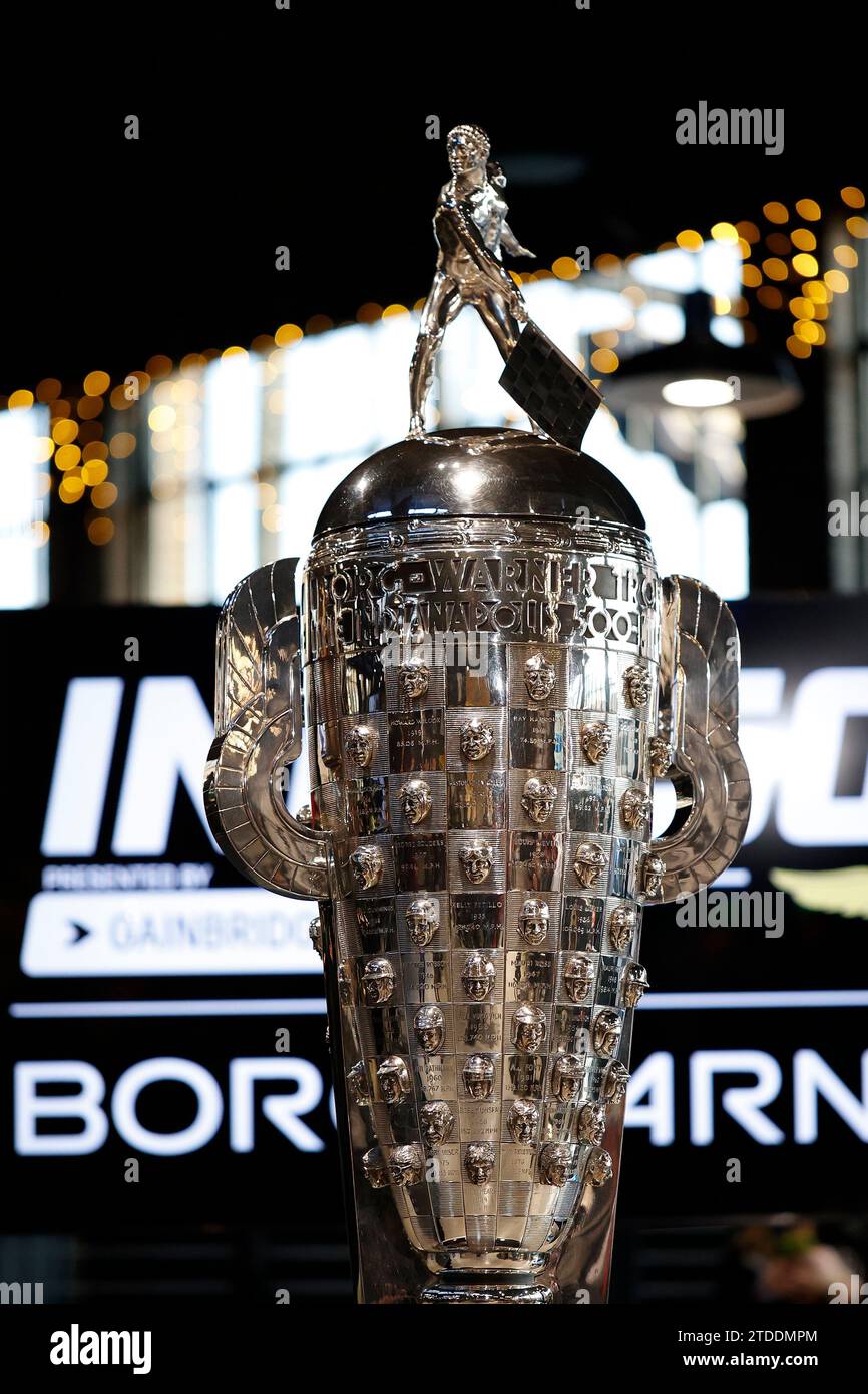 INDIANAPOLIS, IN - DEC 15: The Borg Warner Trophy is on display during ...
