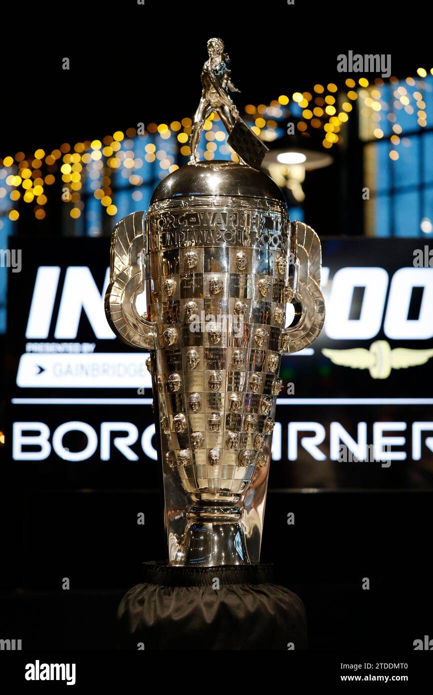 INDIANAPOLIS, IN - DEC 15: The Borg Warner Trophy is on display during ...