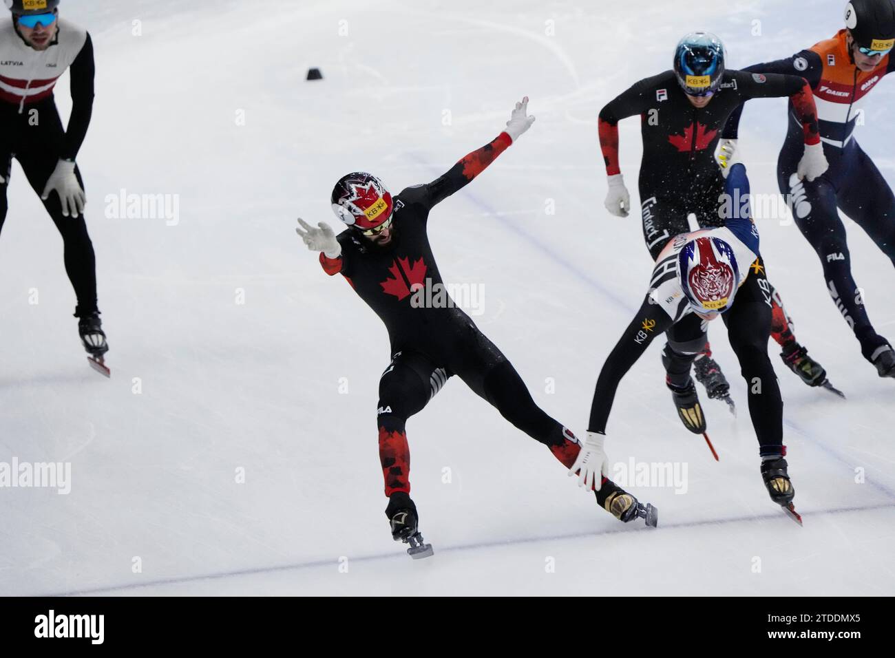 Steven Dubois, second from left, of Canada and Hwang Dae-heon of South ...