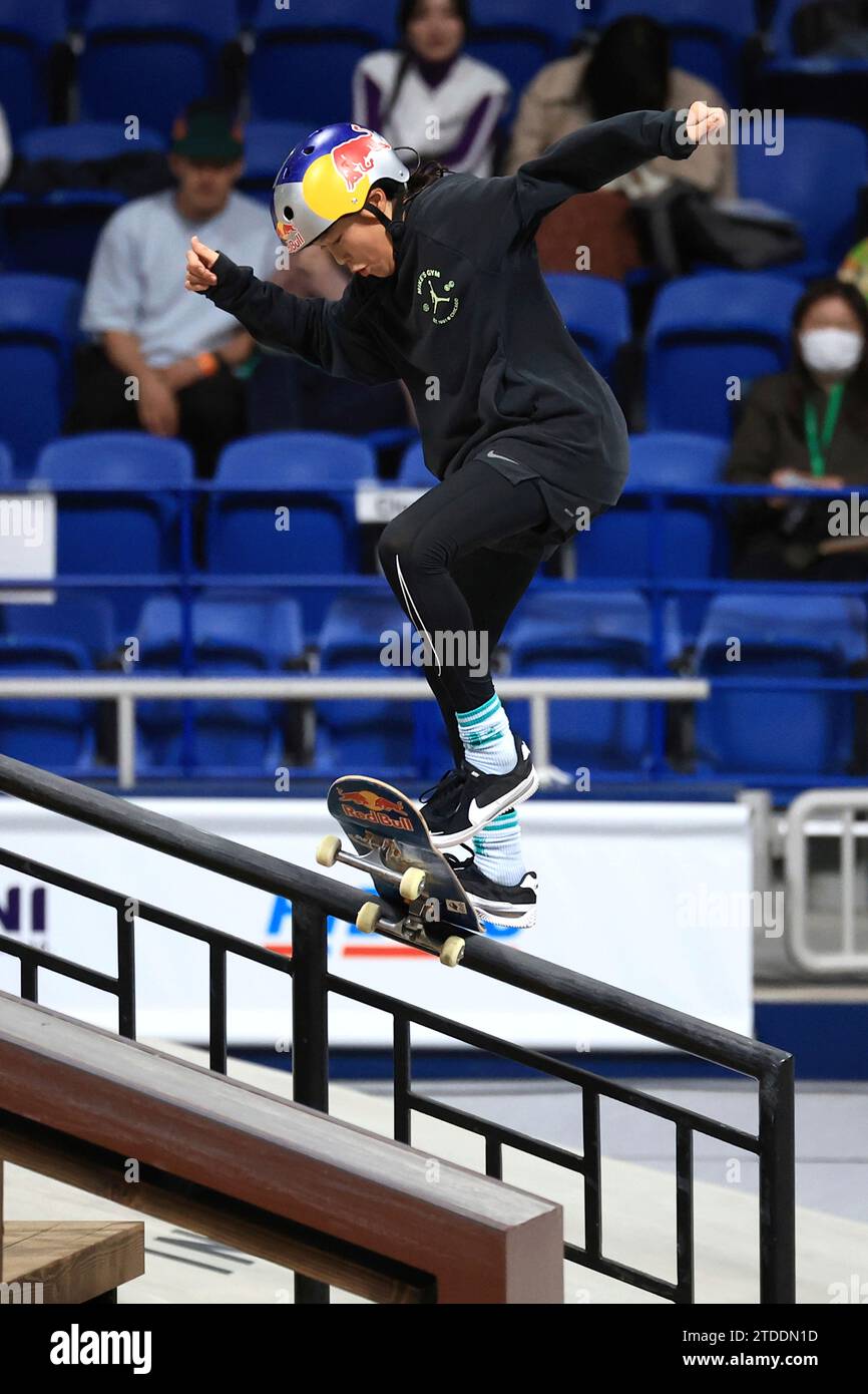 Ginu Onodera of Japan performs during men's semifinal of Skateboard ...