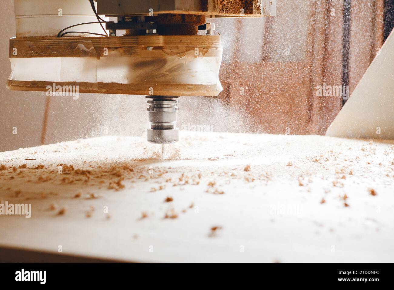 Machine tool in wood factory with drilling cnc machines. Computer numerical control Stock Photo ...