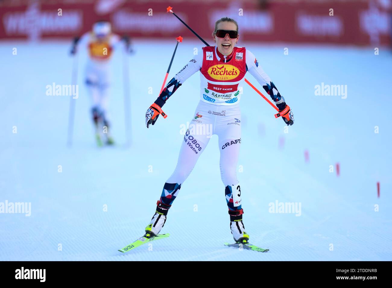 Ida Marie Hagen of Norway celebrates as she crosses the finish line to ...