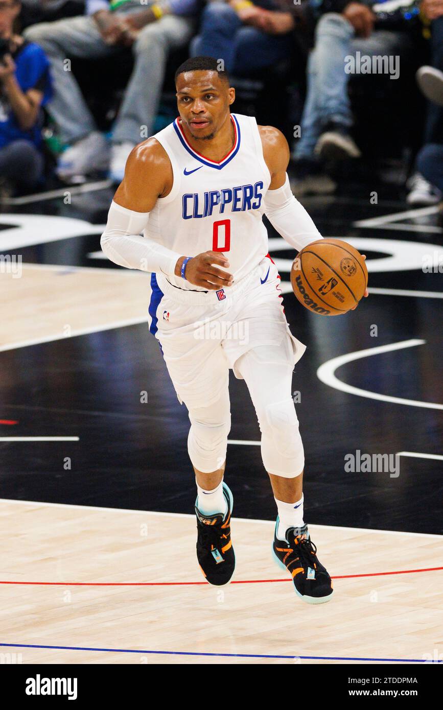 LOS ANGELES, CA - DECEMBER 11: LA Clippers guard Russell Westbrook (0) dribbles the ball during ...