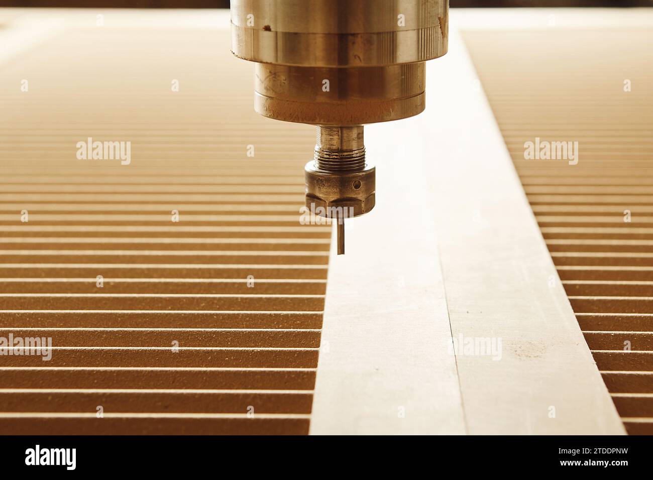 CNC milling machine. Machine tool in wood factory with drilling ...