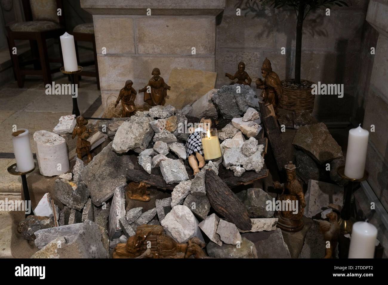 An installation of a scene of the Nativity of Christ with a figure ...