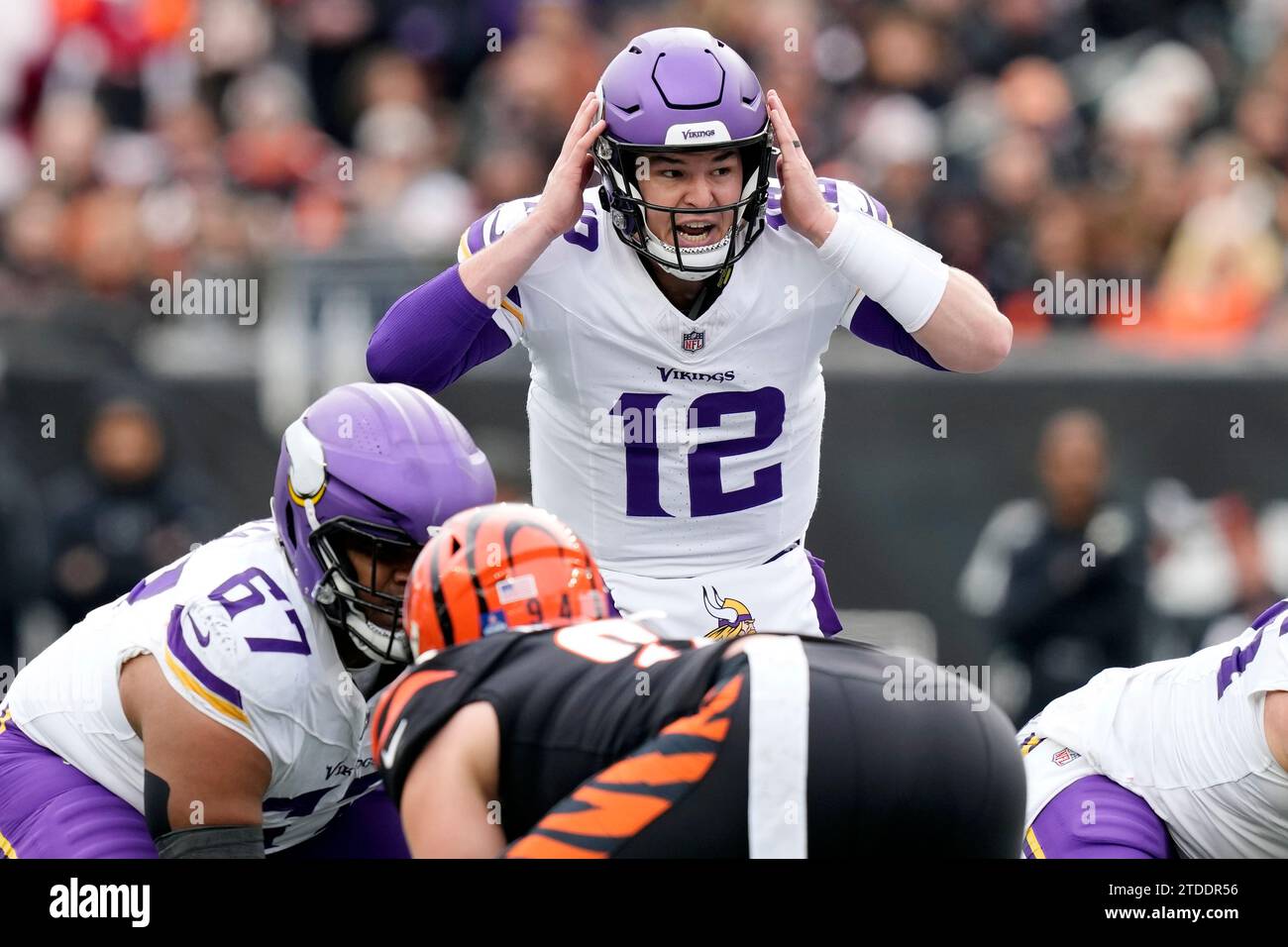 Minnesota Vikings quarterback Nick Mullens (12) calls a play during the ...