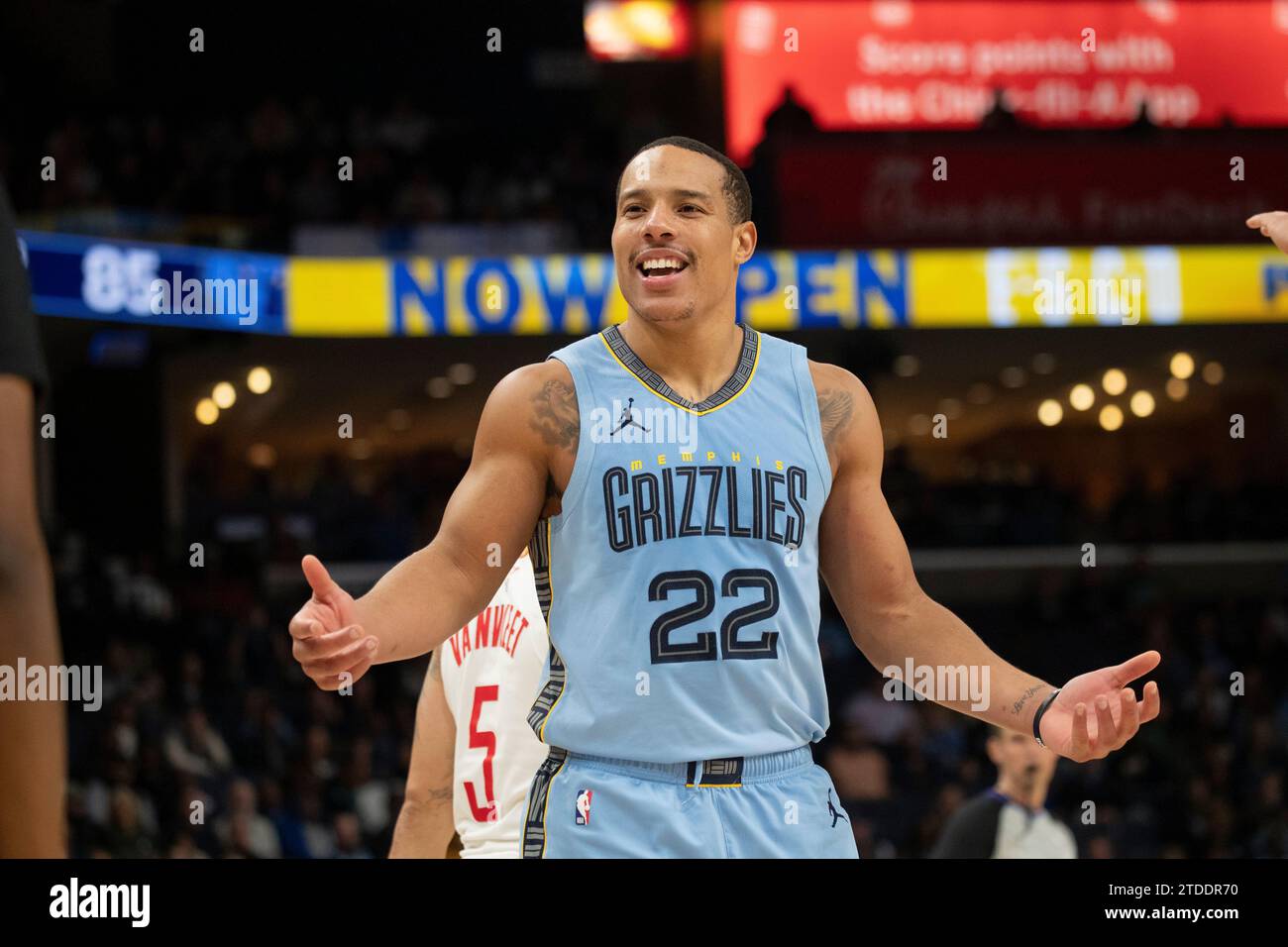 Memphis Grizzlies guard Desmond Bane (22) reacts to a call from the ...