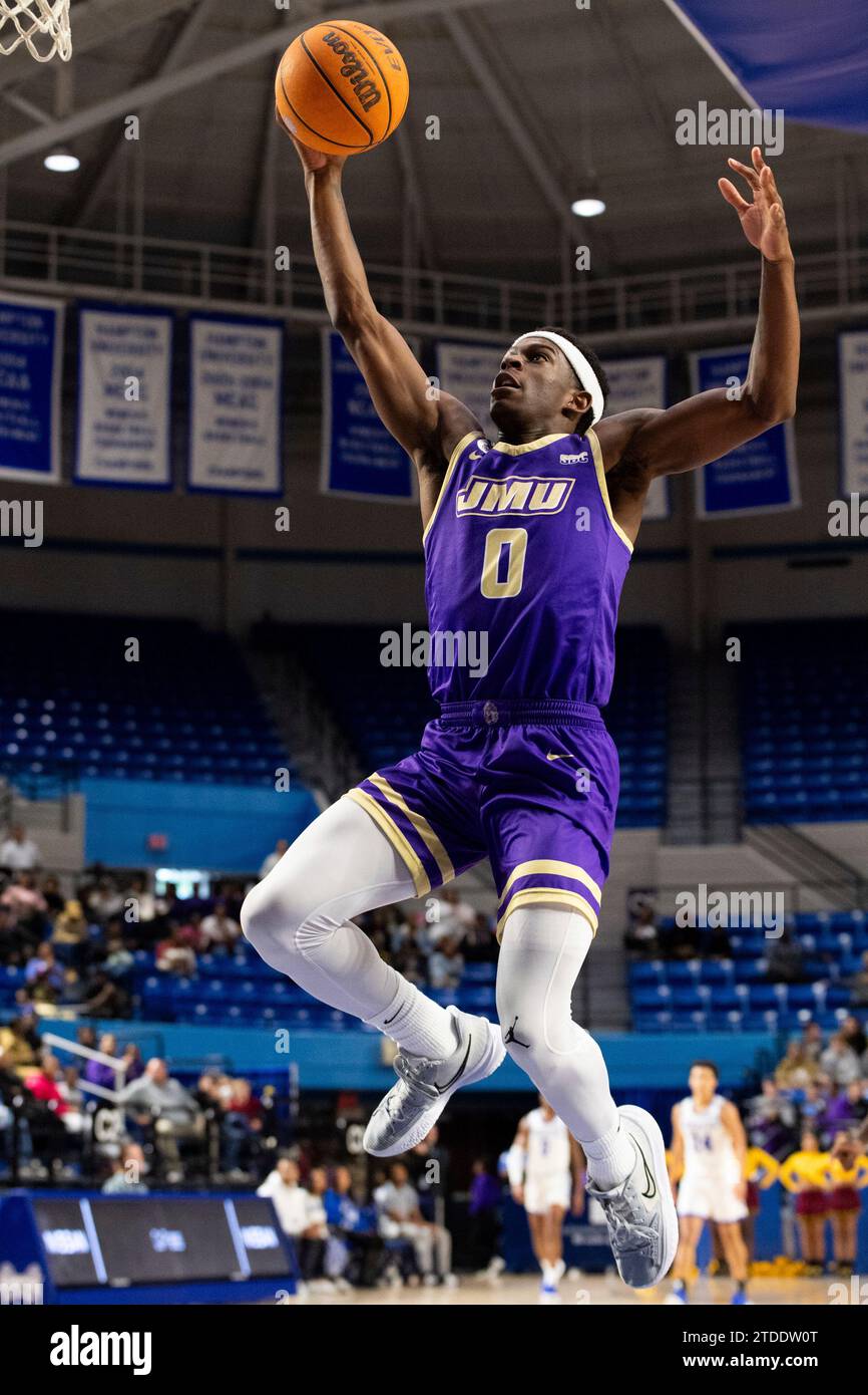 James Madison guard Xavier Brown (0) goes up for a basket during the ...